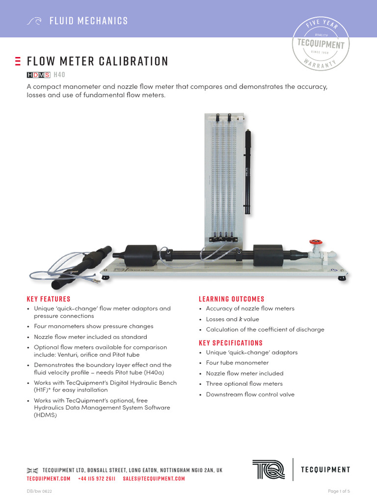 H40 Flow Meter Calibration Datasheet | PDF