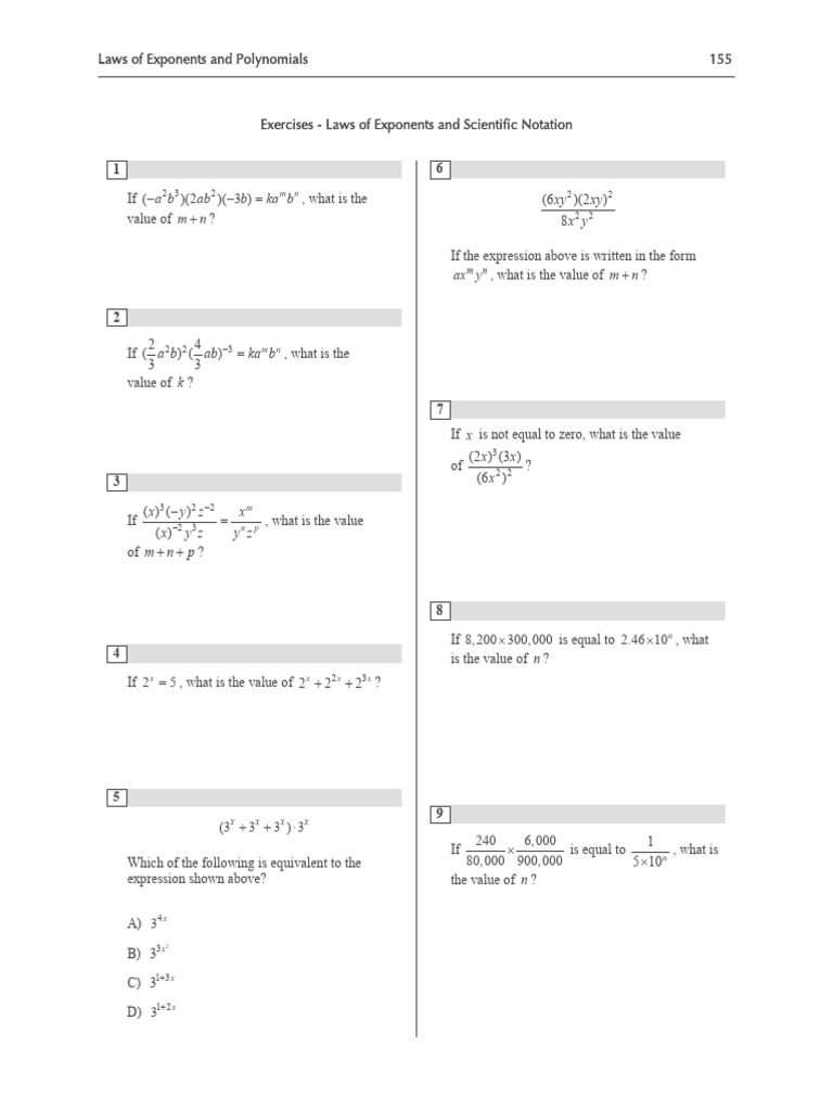 Exercise 10-Laws of Exponents and Polynomials | PDF