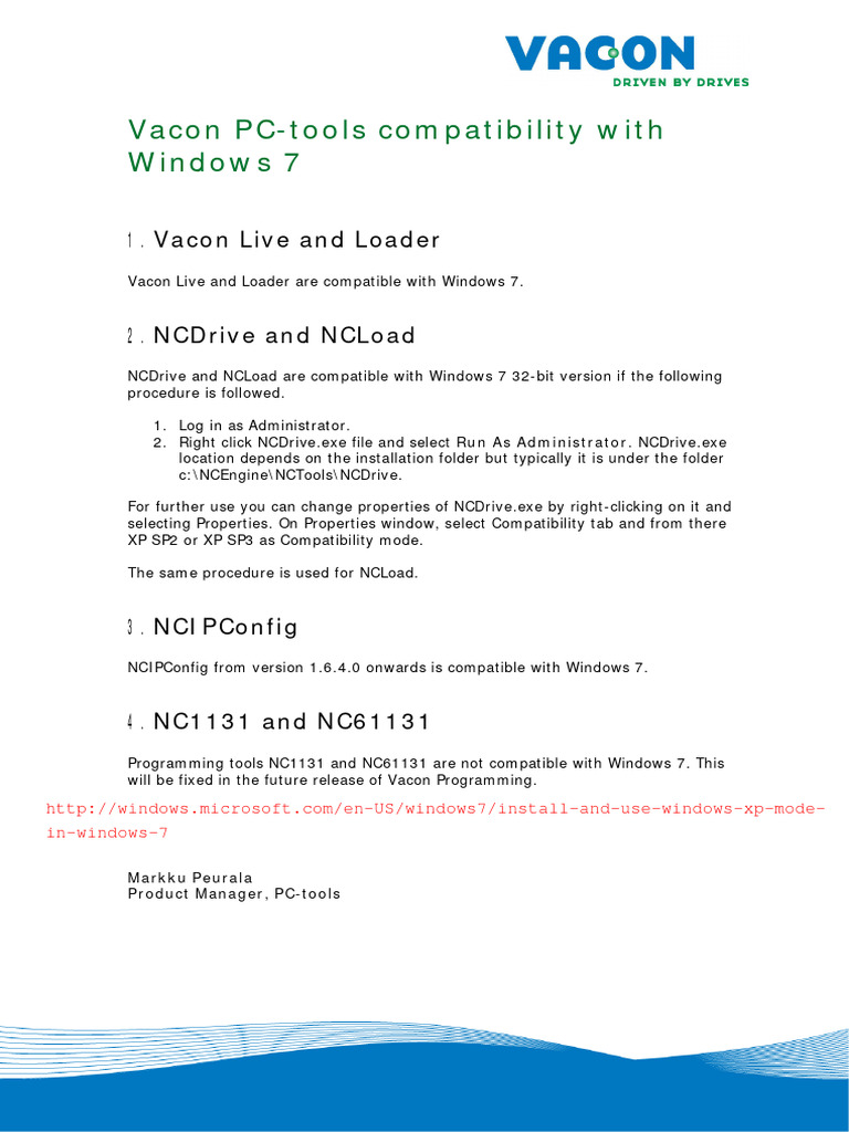 Vacon PC-Tools Windows 7 Compatibility | PDF | Computers