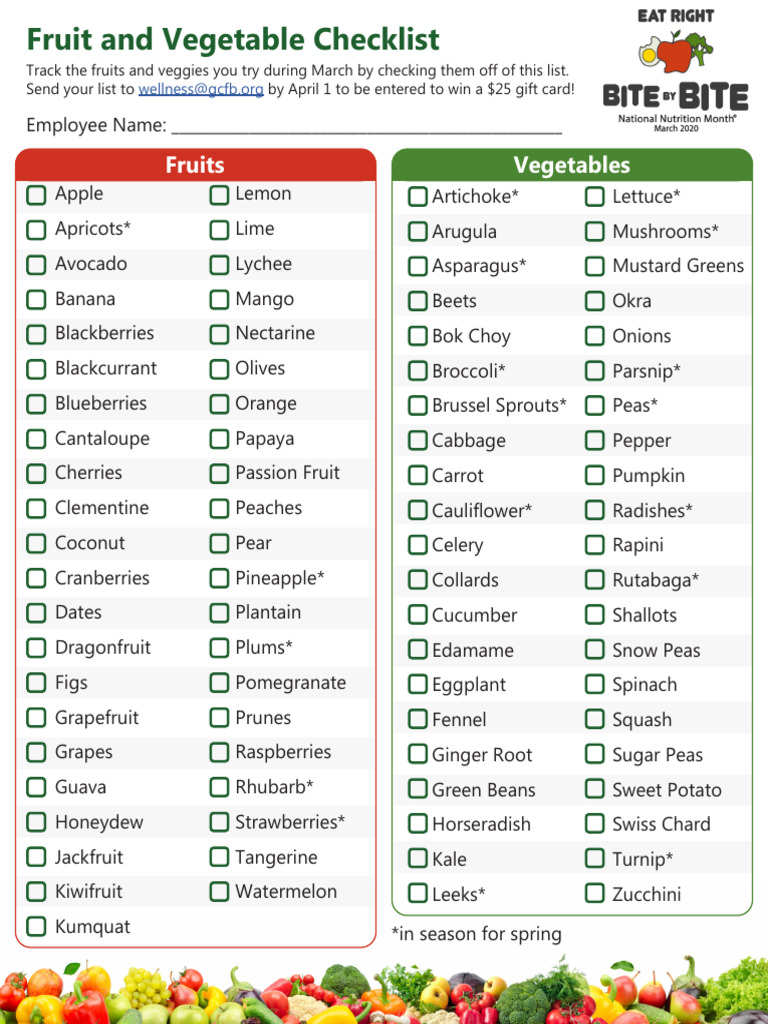 March Fruit and Veggie Checklist | PDF