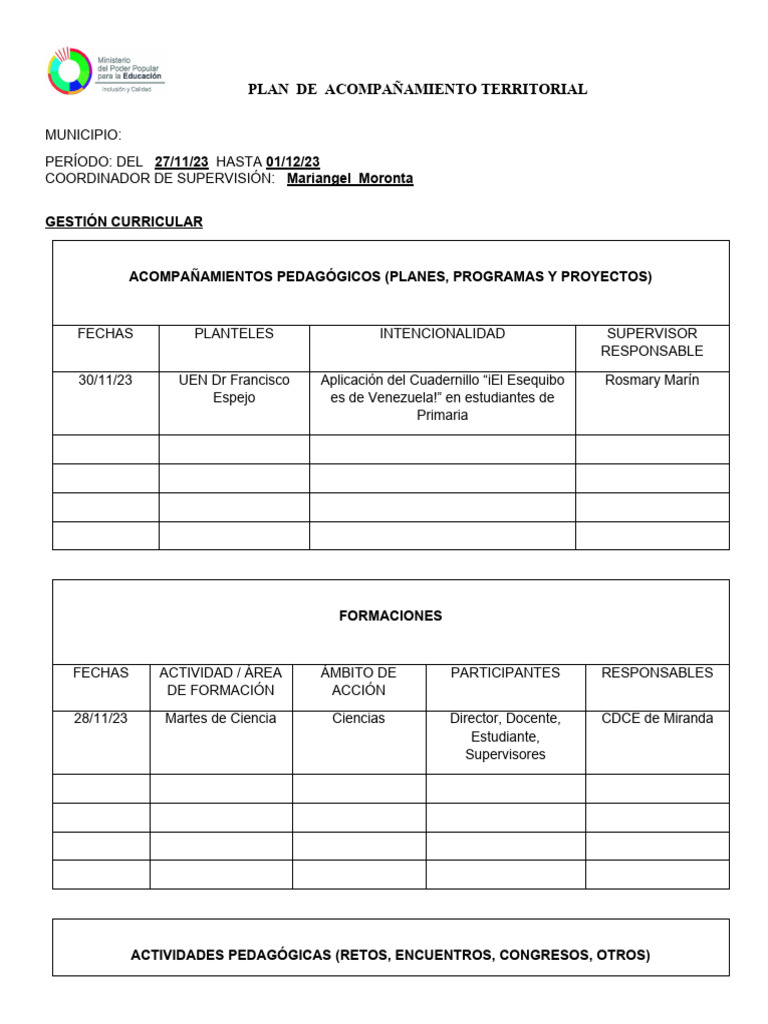 Formato Plan de Acompañamento | PDF