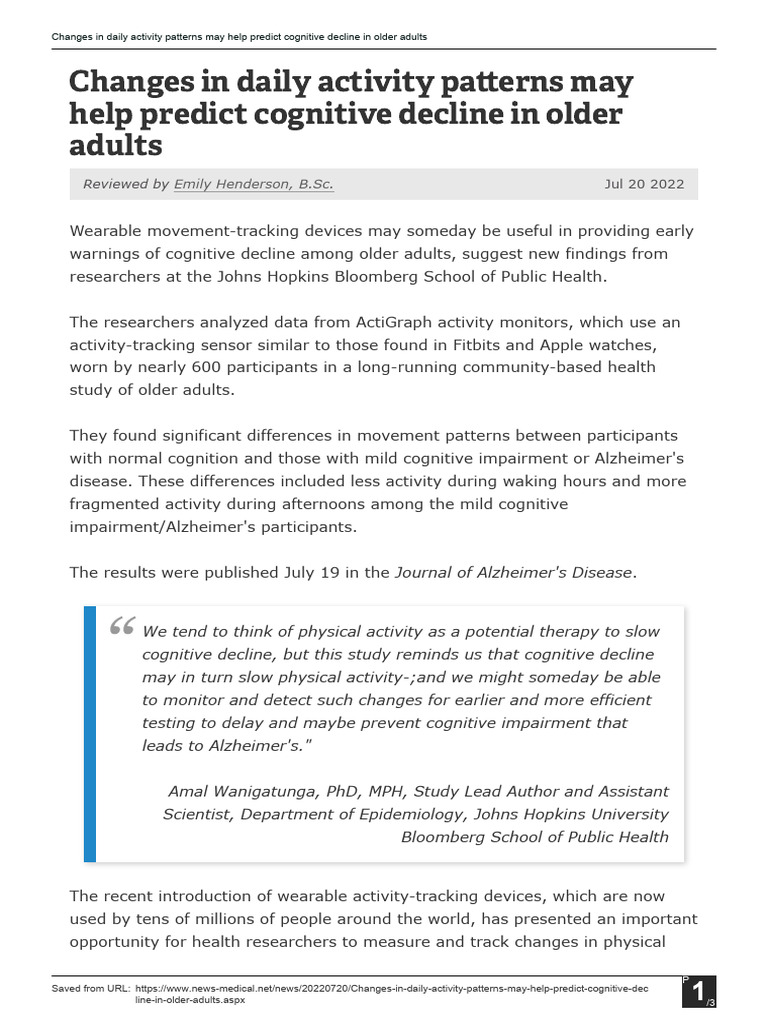 Changes in Daily Activity Patterns May Help Predict Cognitive Decline ...