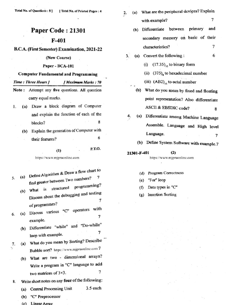 Bca 1 Sem Computer Fundamental and Programming 21301 2022 | PDF