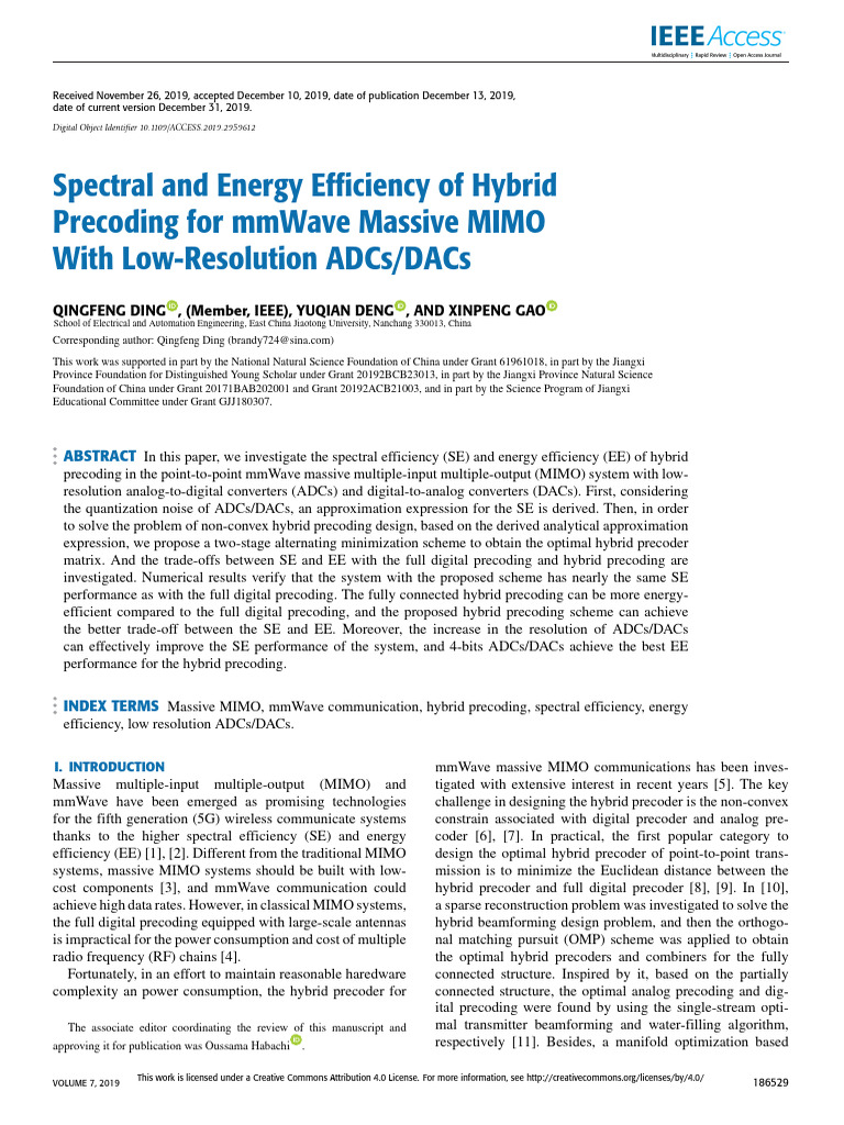 2019 Spectral And Energy Efficiency Of Hybrid Precoding For Mmwave Massive Mimo With Low