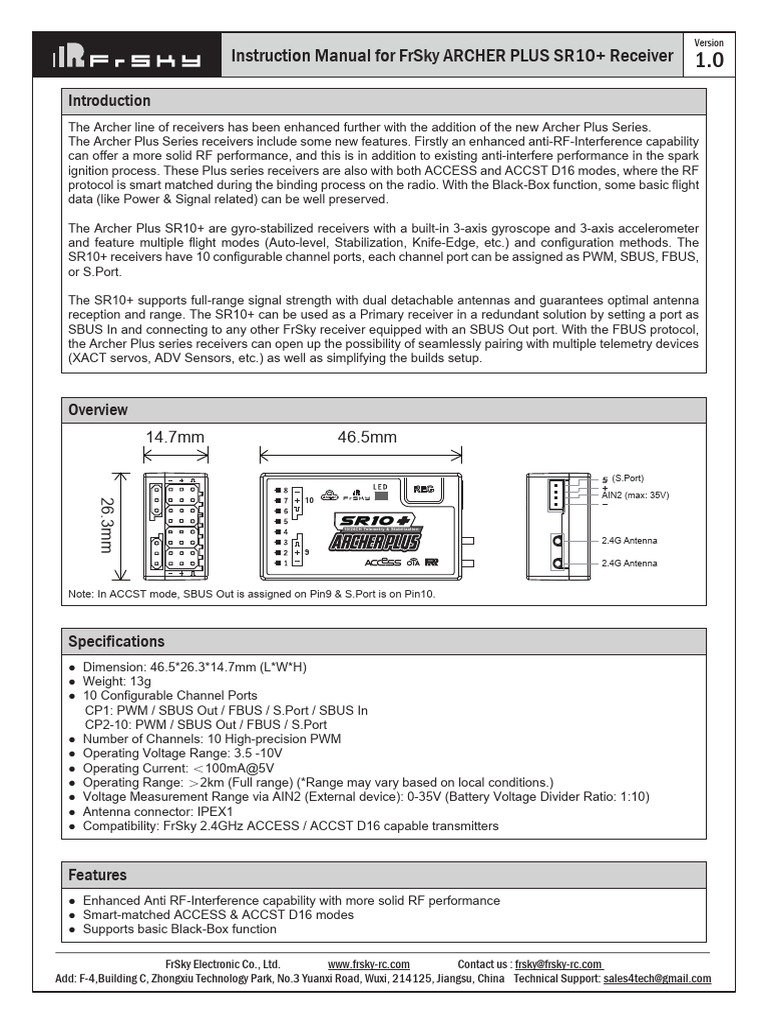 Archer SR10 Plus Manual | PDF