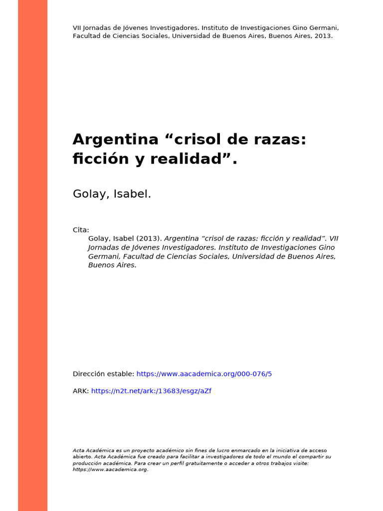 Golay, Isabel (2013) - Argentina "Crisol de Razas Ficción y Realidad" | PDF