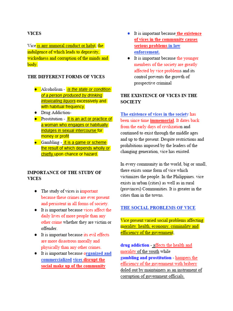 VICES | PDF | Prostitution | Alcohol Intoxication