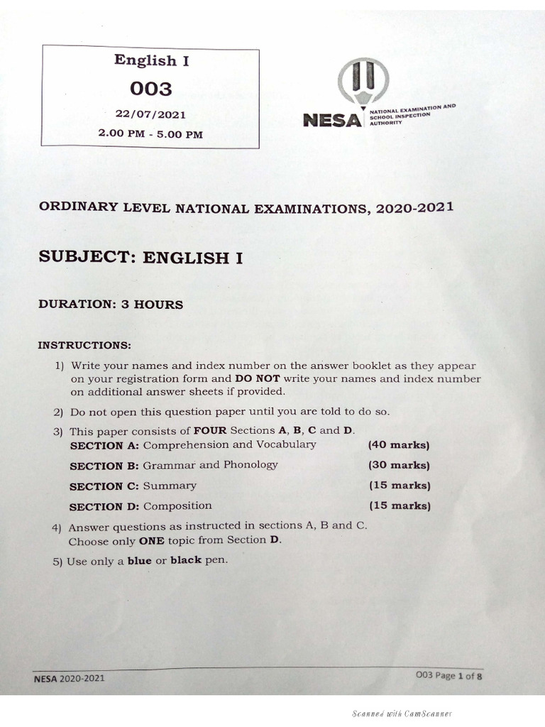 English I O'Level 2021 | PDF
