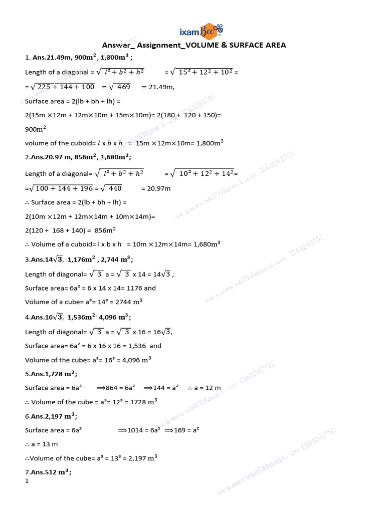 Answer_Assignment_Volume and Surface Area.pdf | PDF