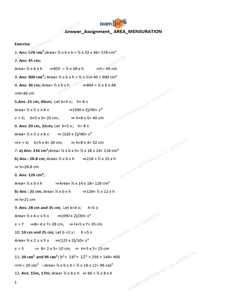 Area Mensuration Assignment Solutions | PDF | Area | Geometric Shapes