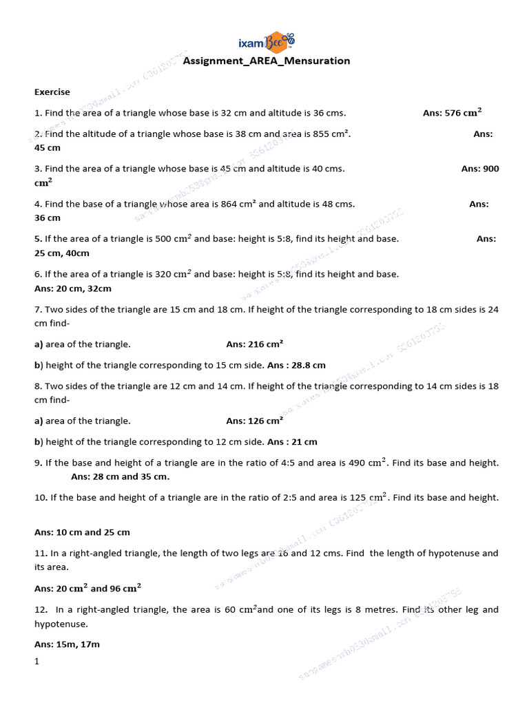 Assignment Area Mensuration PDF | PDF | Area | Length