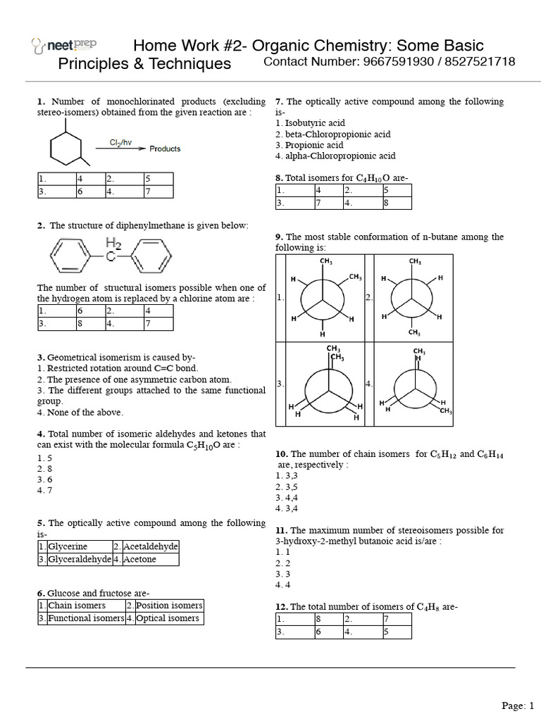 Home Work #2 Organic Chemistry Some Basic Principles & Techniques | PDF