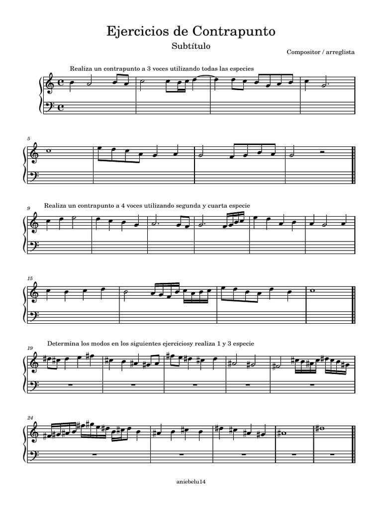 Ejercicios de Contrapunto: Subtítulo | PDF | Teoría musical | Armonía