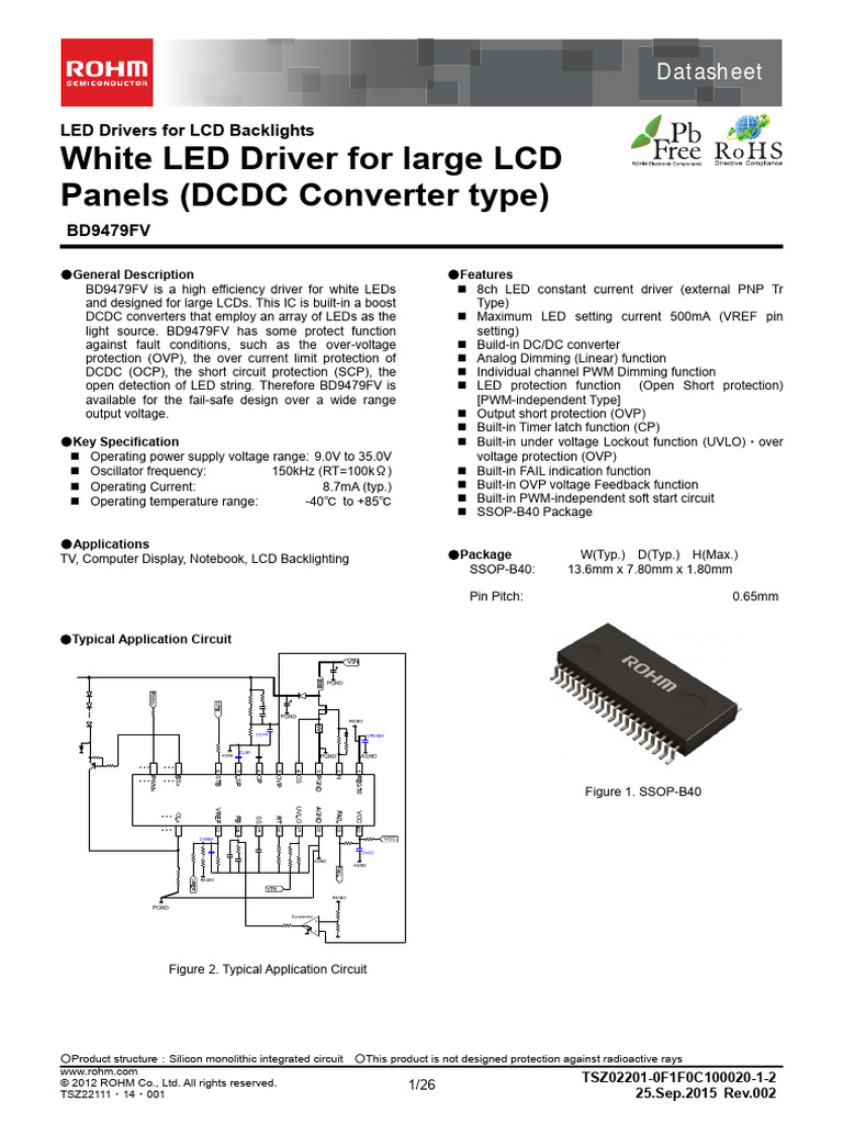 White LED Driver For Large LCD Panels (DCDC Converter Type) : Datasheet | PDF | Direct Current ...