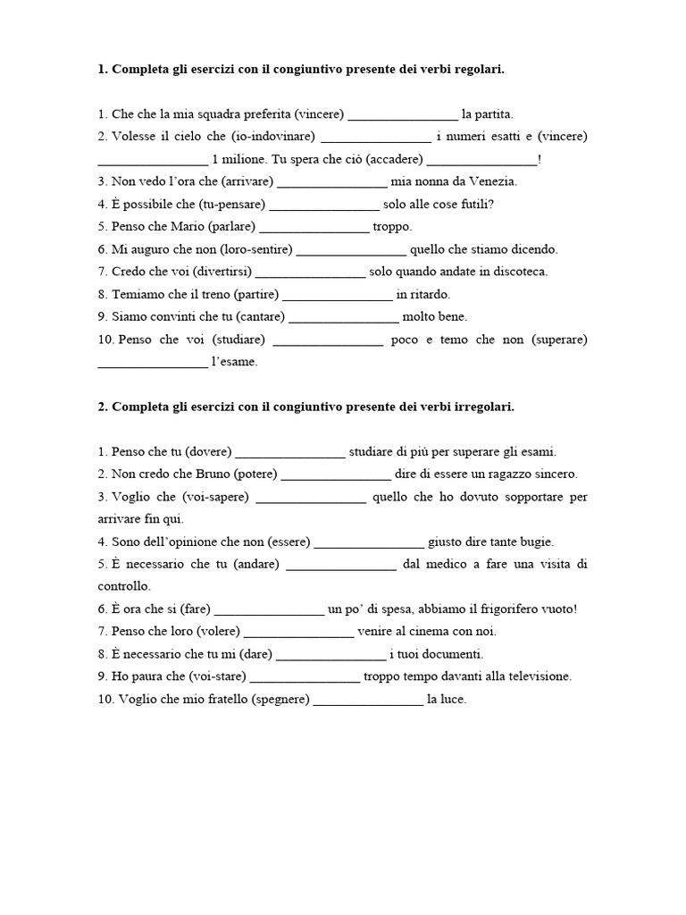 Esercizi Con Il Congiuntivo Presente e Passato | PDF