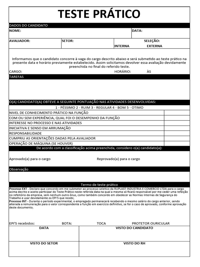 FORMULARIO TESTE PRATICO | PDF