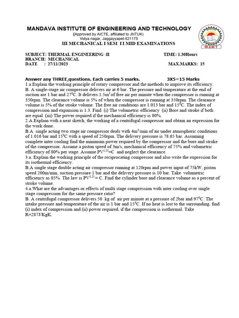 3-1 MID-II T E -2 | PDF | Mechanical Engineering | Engines