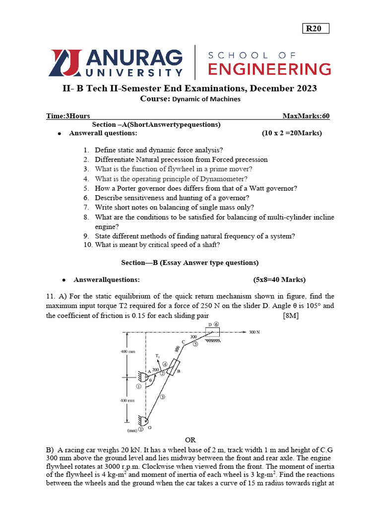 II B.Tech II SEM DOM Question Paper 2023 | PDF | Rotation Around A Fixed Axis | Damping