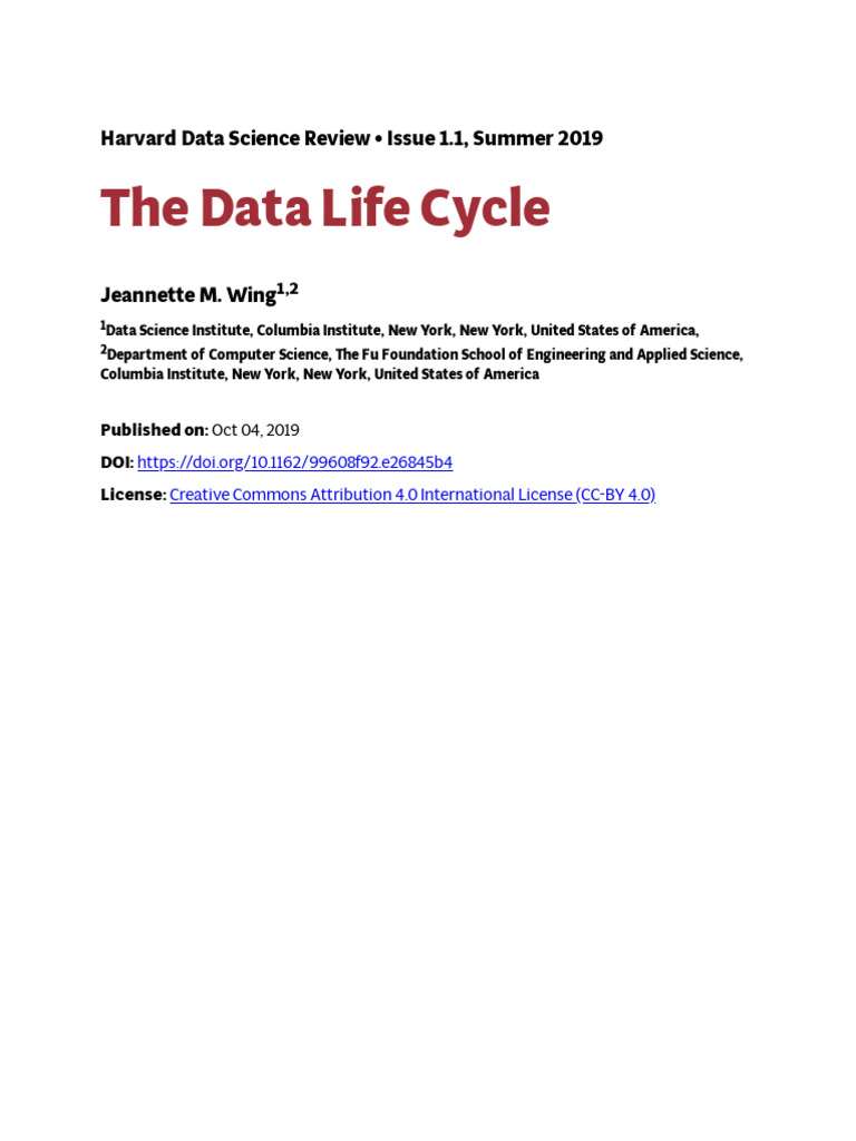 The Data Life Cycle by Jeannette M. Wing | PDF