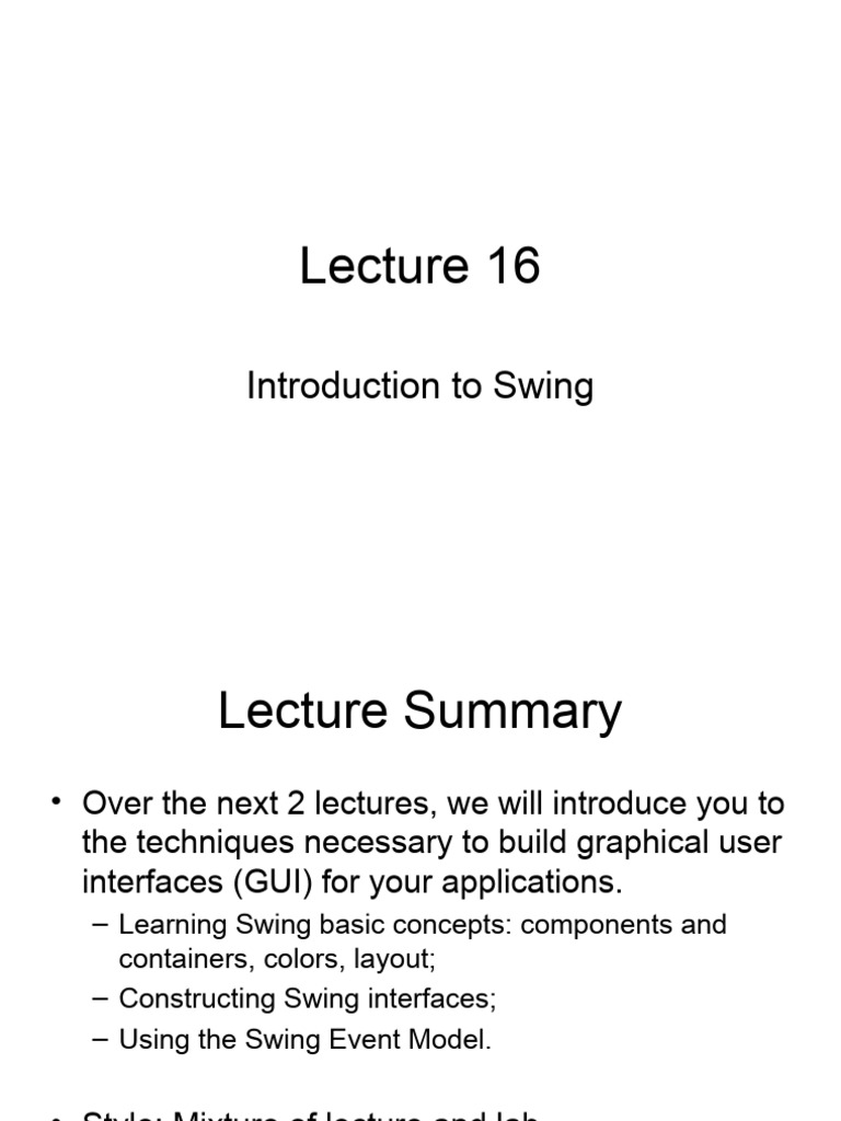 L16 - Intro To Swing | PDF