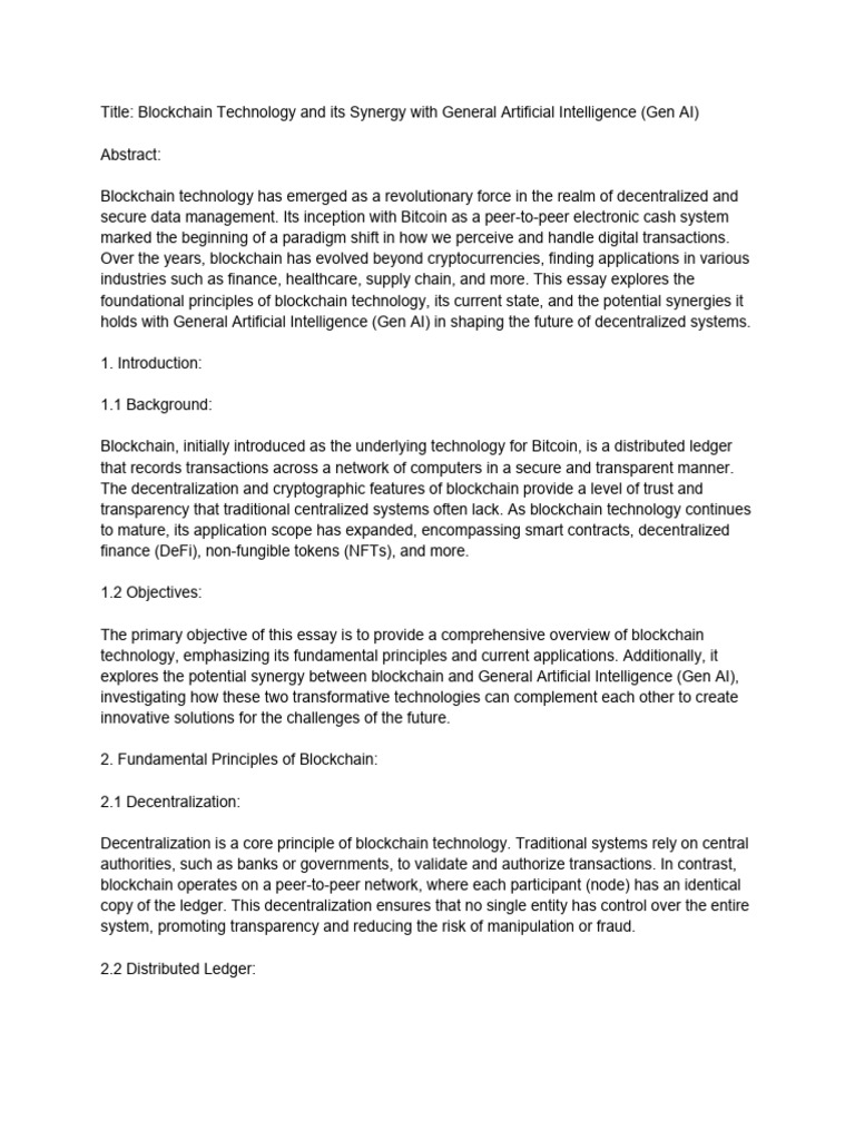 Blockchain Technology and Its Synergy With General Artificial ...