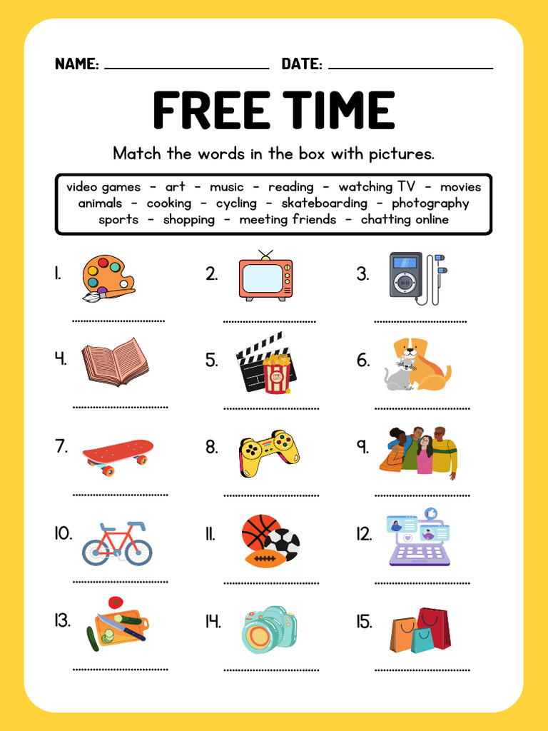 Free Time Activities, Hobbies and Interests Vocabulary Worksheet | PDF ...