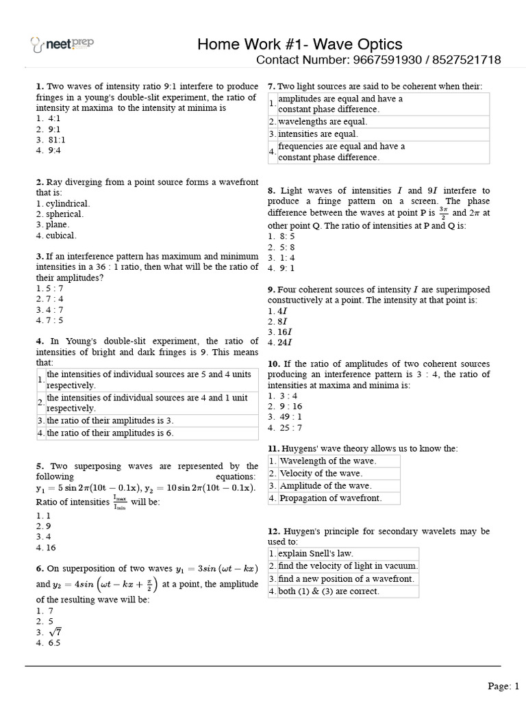 Home Work #1 - Wave Optics | PDF