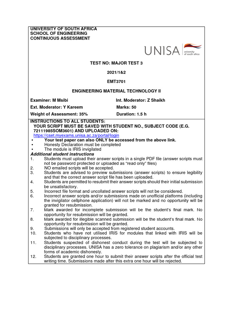 Engineering Materials Technology Test 2021 | PDF