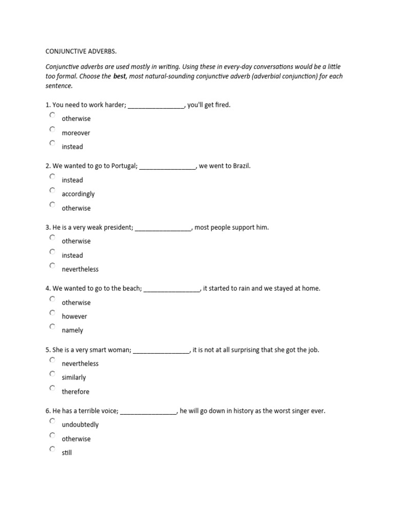 Mastering Conjunctive Adverbs in Writing | PDF | Games & Activities