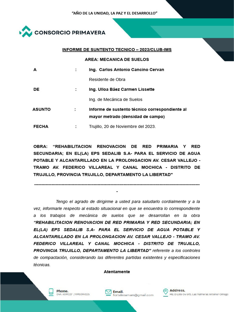 Informe Sustento Tecnico-Supervision | PDF
