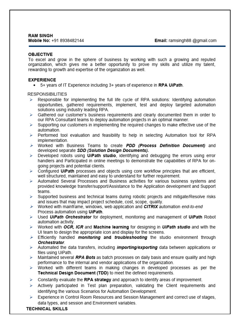 Ram Singh - UiPath - Resume | Download Free PDF | Automation ...
