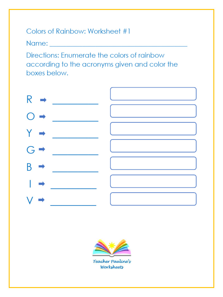 Rainbow Colors Worksheet for Kids | PDF