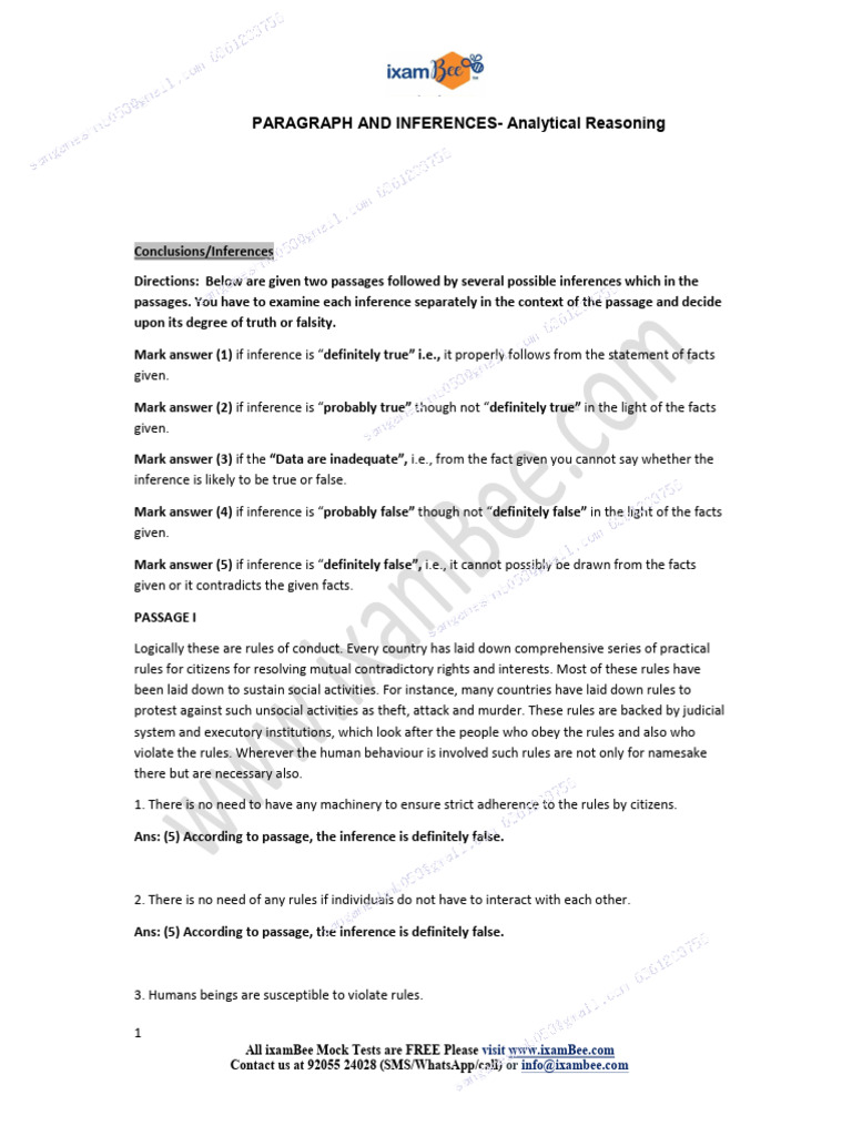 Paragraph and Inferences - Analytical Reasoning | PDF | Business ...