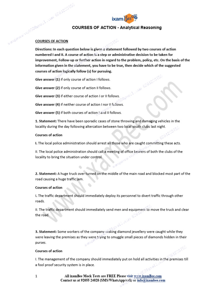 COURSES of ACTION - Analytical Reasoning | PDF