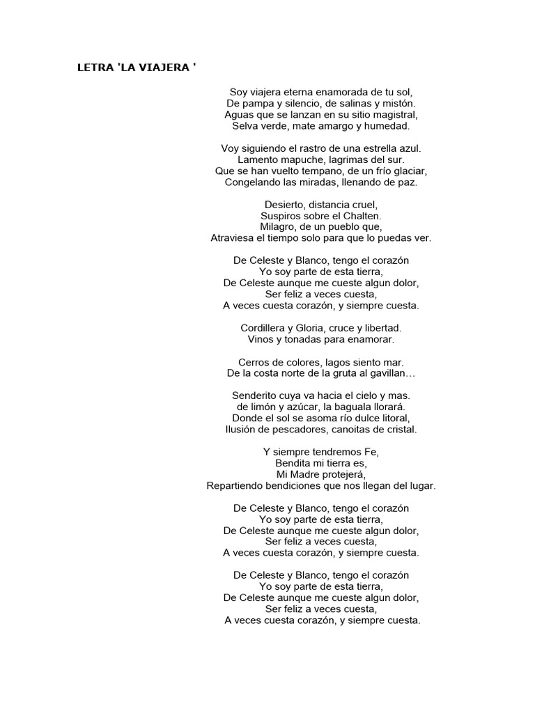 LETRA La Viajera | PDF