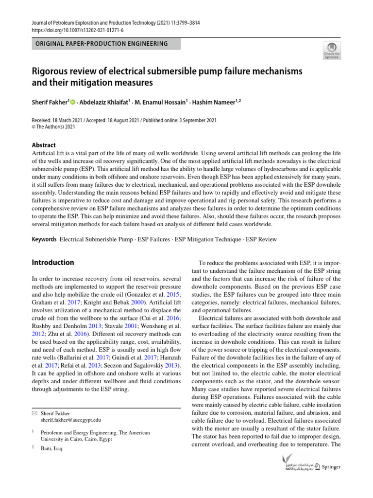 Rigorous Review of Electrical Submersible Pump Failure Mechanisms and ...