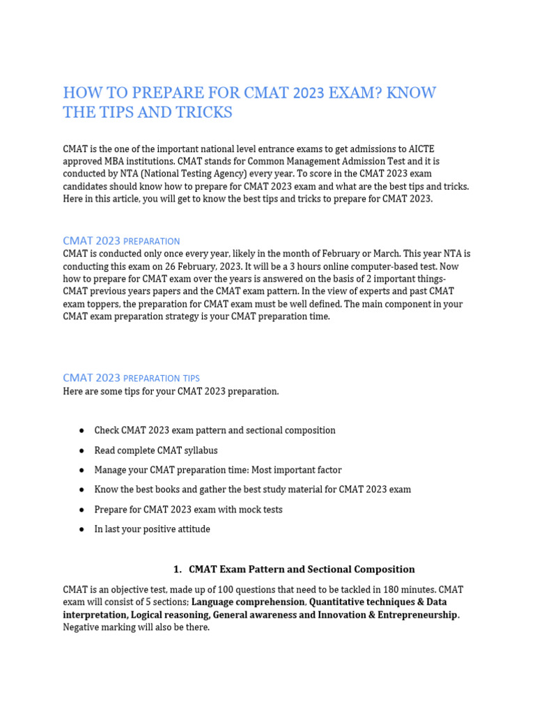 How To Prepare For CMAT 2023 Exam (Main) | PDF