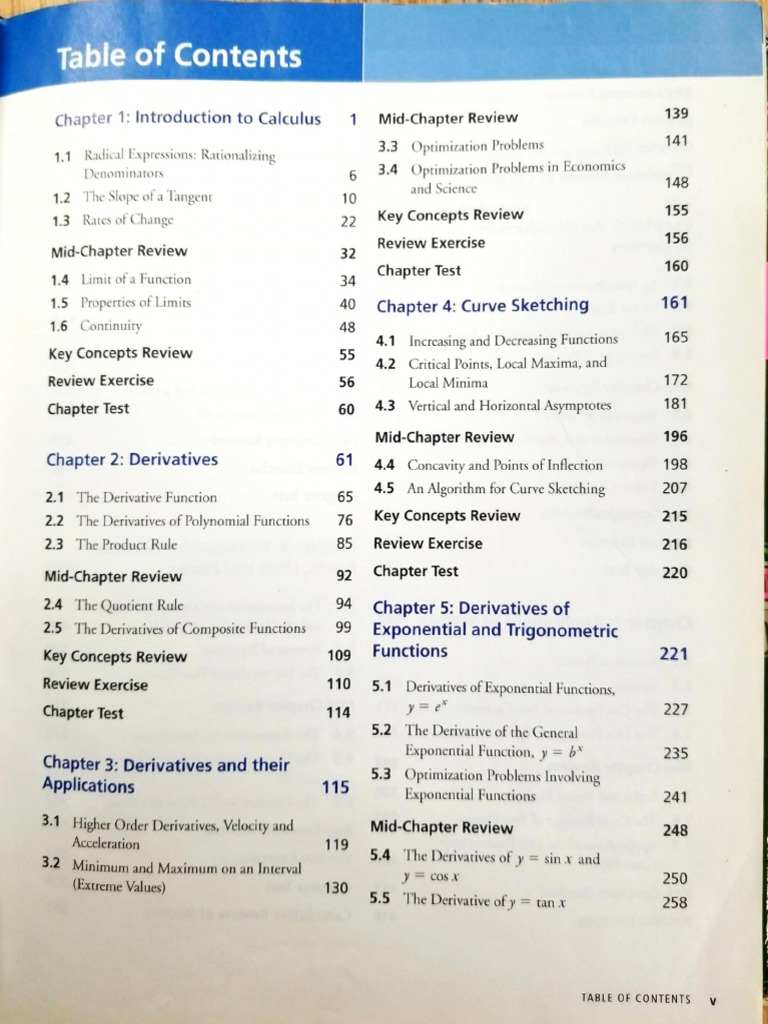Grade 12 Calculus Table of Contents | Download Free PDF | Vector Space ...