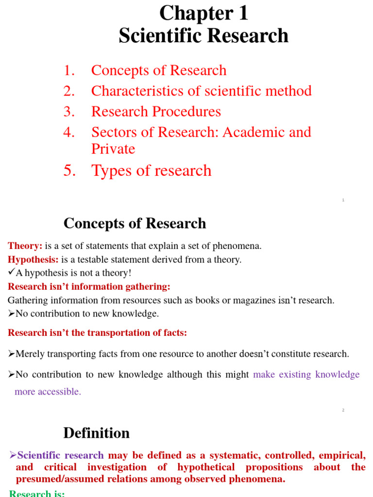 Concepts of Research 2. Characteristics of Scientific Method 3 ...
