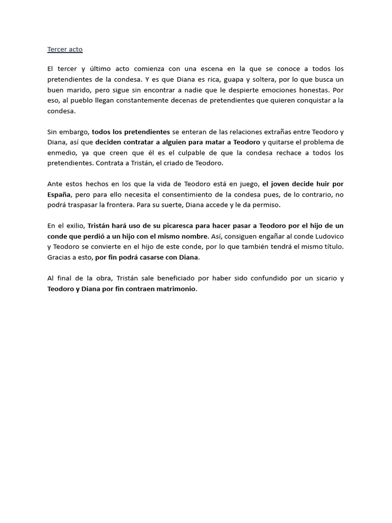 Resumen Por Actos de El Perro Del Hortelano Tercer Acto | PDF