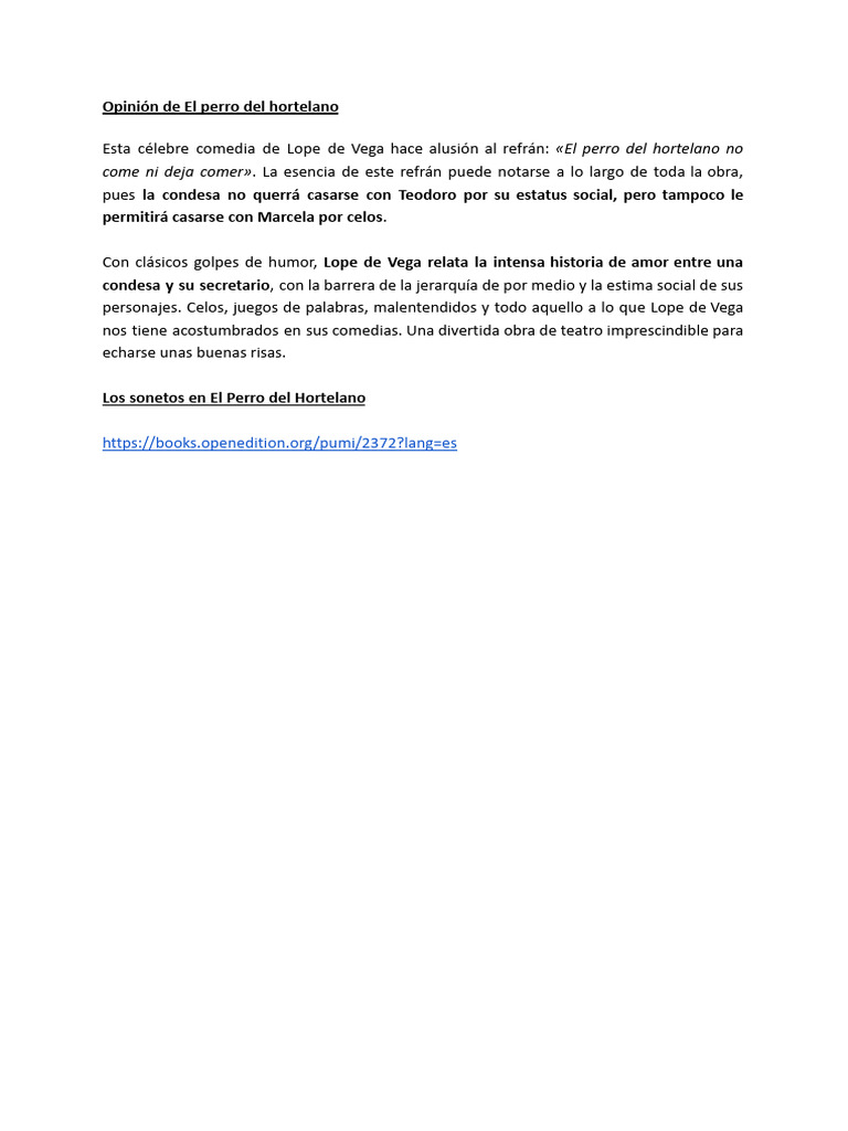 Resumen Por Actos de El Perro Del Hortelano Tercer Acto | PDF