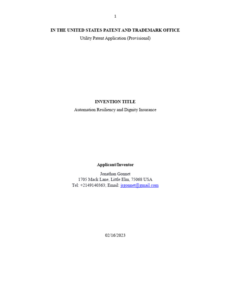 Automation Insurance Patent Document | PDF