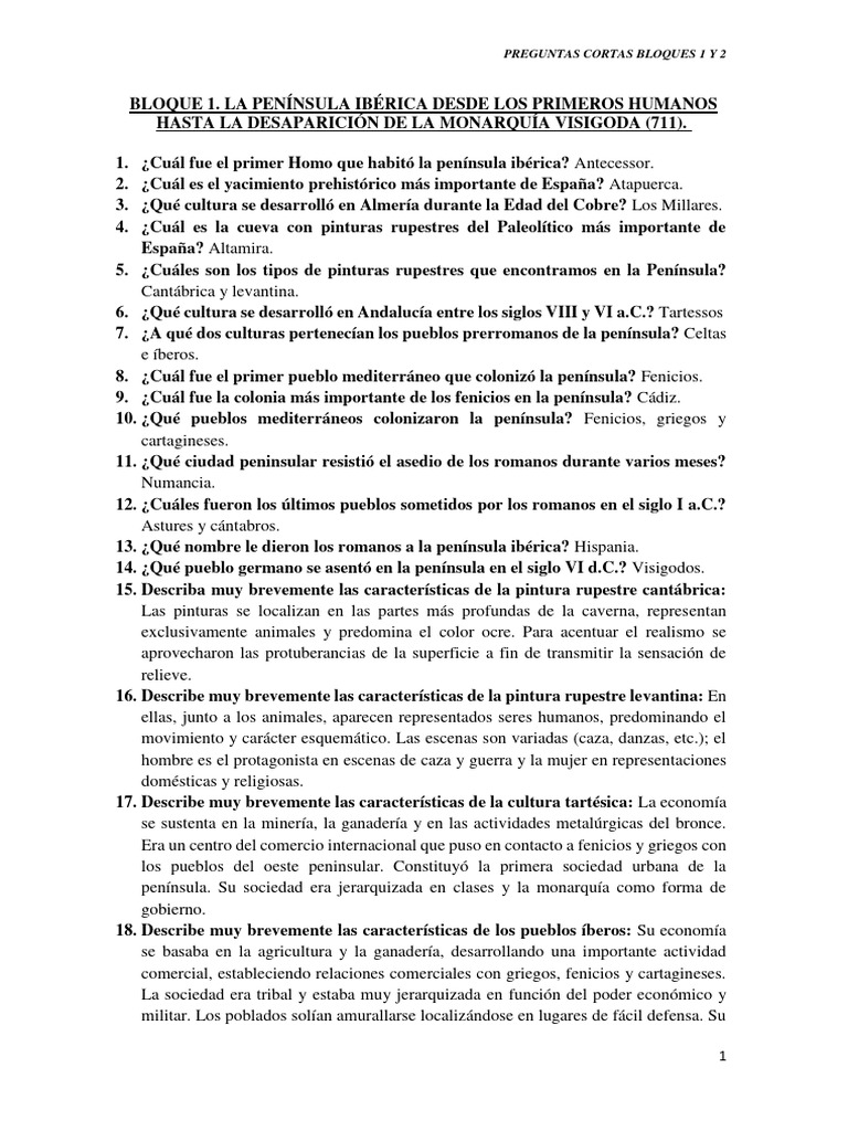 Bloque 1 y 2 Preguntas cortaASDASDs | PDF