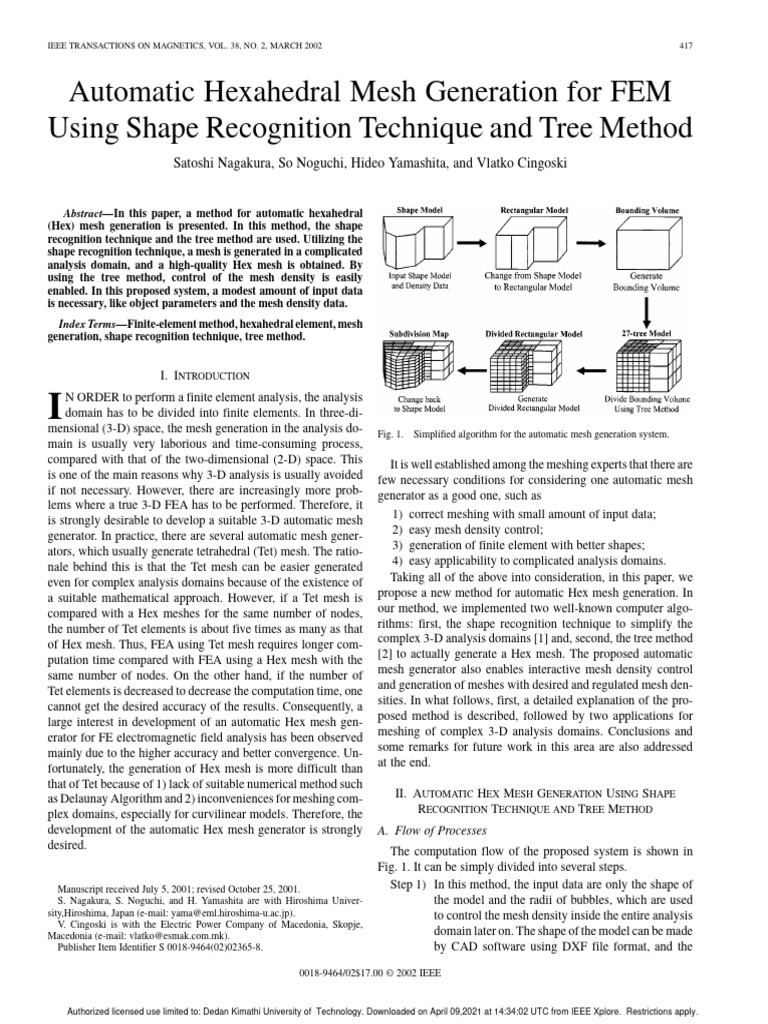 Automatic Hexahedral Mesh Generation For FEM Using Shape Recognition Technique and Tree Method | PDF