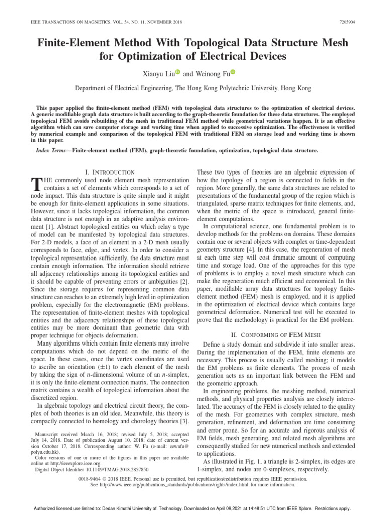 Finite-Element Method With Topological Data Structure Mesh For Optimization of Electrical ...
