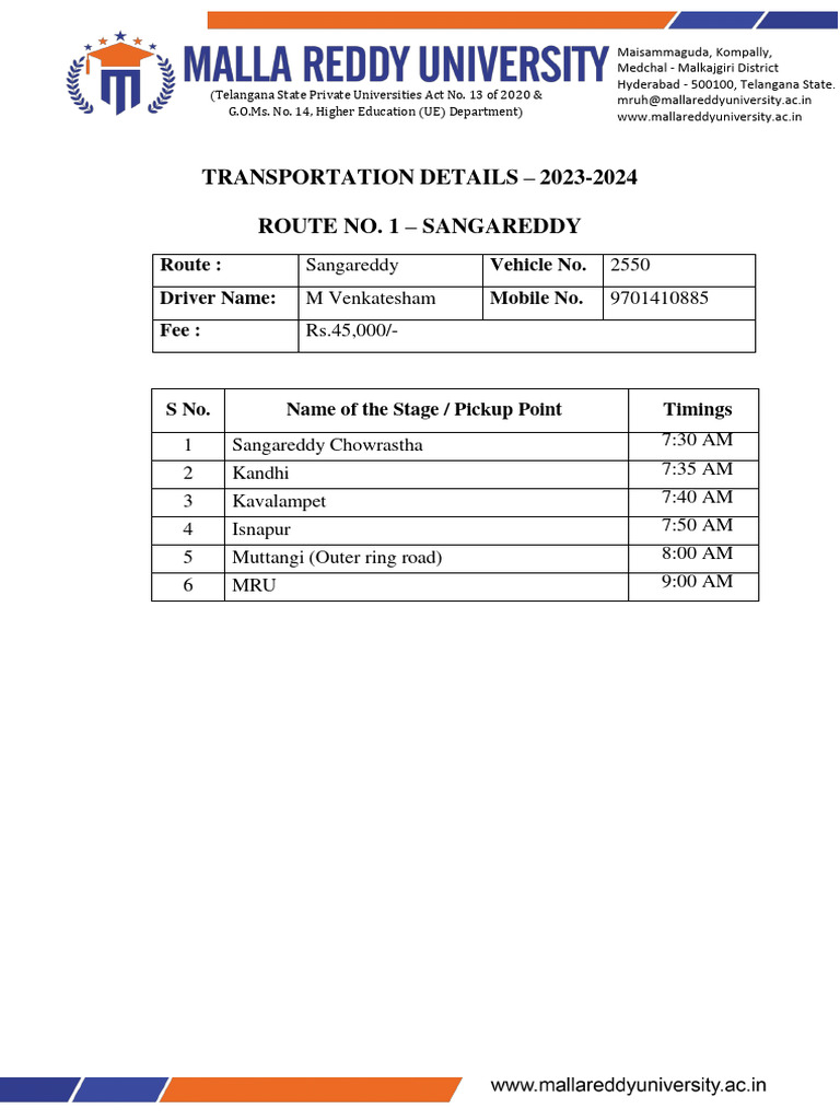 Transport Routes List 2023-24 | PDF | Public Services | Vehicles