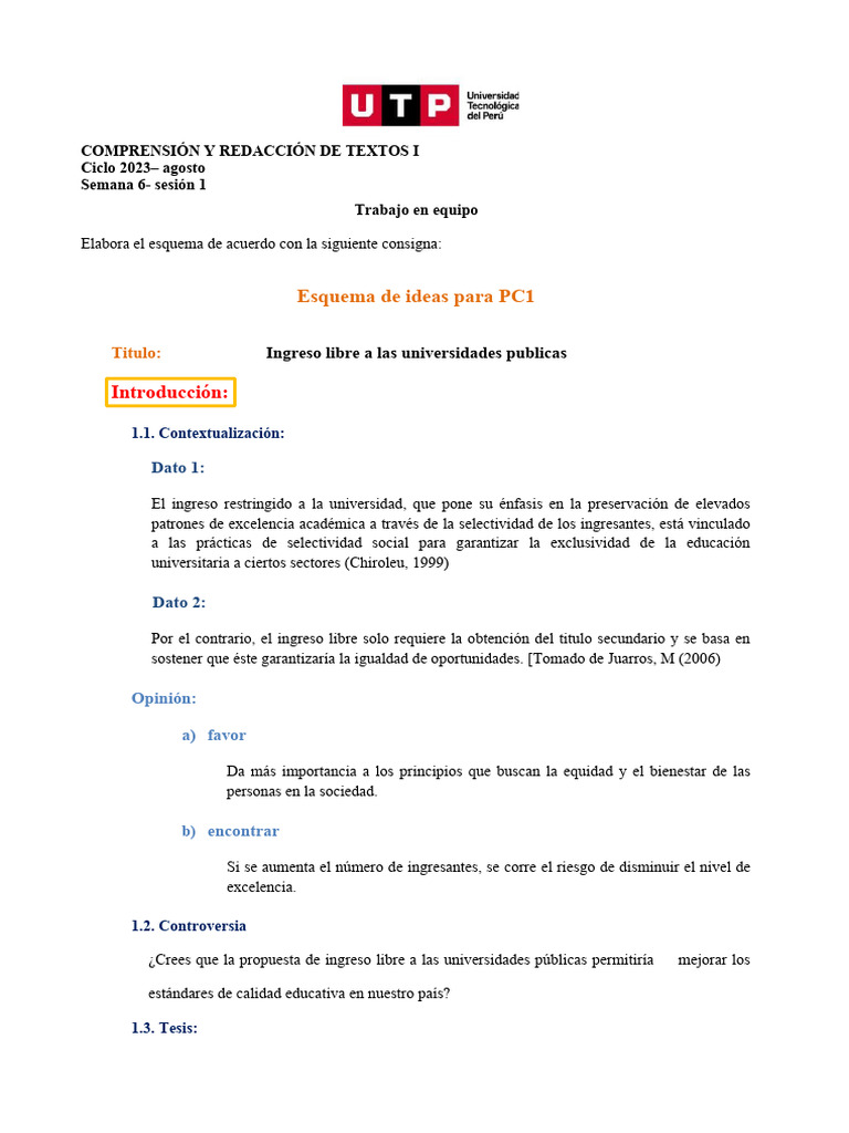 S06.s1-Esquema para PC1 (Material) 2023 Agosto | PDF | Educación más alta | Acceso abierto