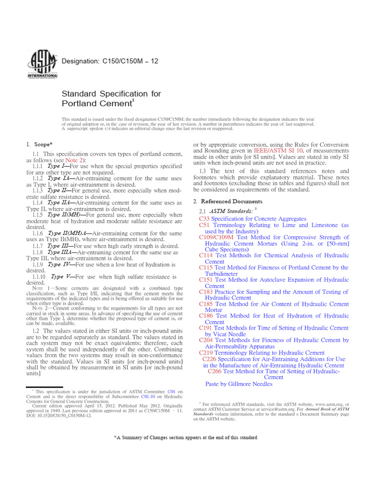 Astm c150 | PDF | Cement | Physical Sciences