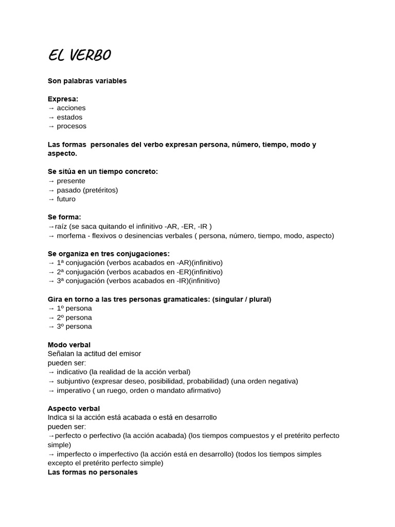 El Verbo Pdf Verbo Conjugación Gramatical