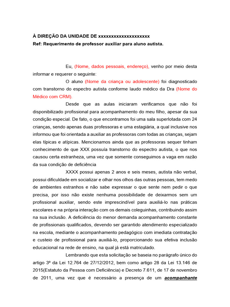 Modelo Req Profissional Escola | PDF | Espectro do autismo | Pedagogia